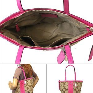 Coach | Bags | Coach Signature Stripe Tote Khakimulberry F295 | Poshmark